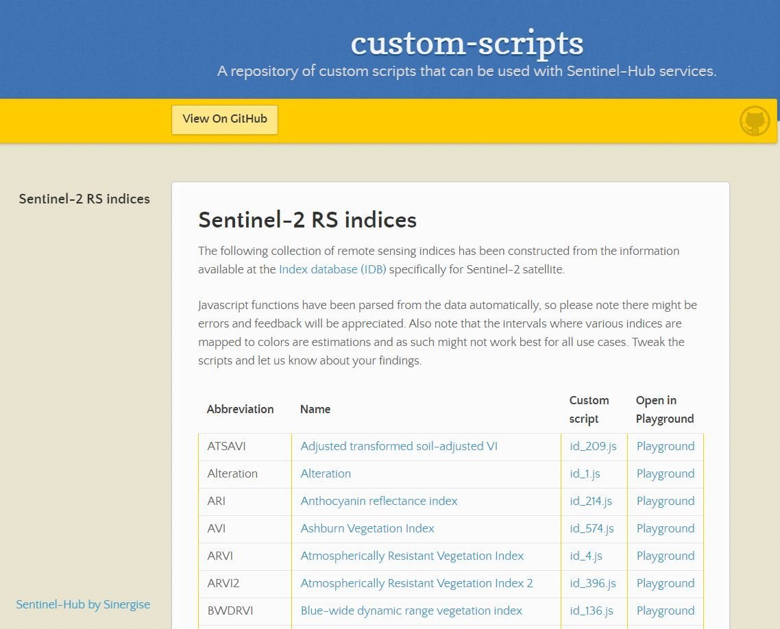 Sentinel-2 data and vegetation indices